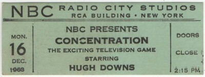 1968 NBC Presents CONCENTRATION Game Show ticket HUGH DOWNS Radio City ...
