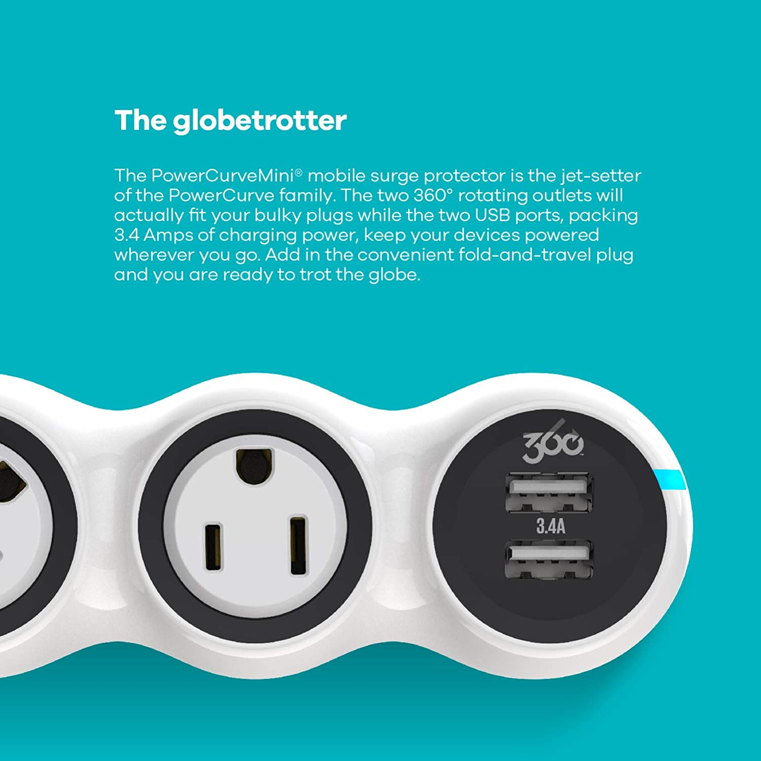 Powercurve Mini, Mobile Surge Protector with 2 Rotating Outlets, 2 3.4A ...