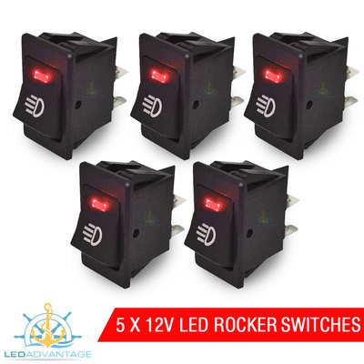 5 X 12V BOAT/CARAVAN/CAR/IN-DASH RED LED LIGHT ILLUMINATED ON/OFF ...