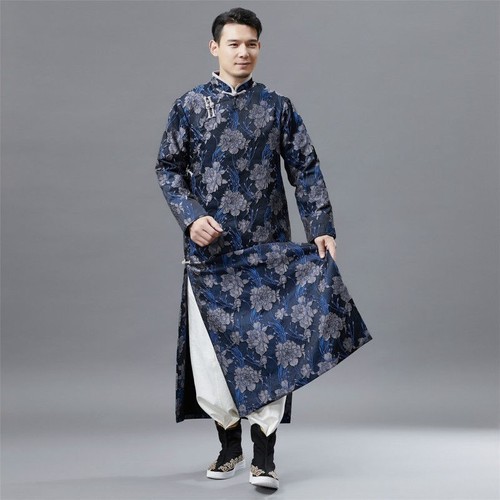 Men Chinese Tang Dress Qipao Robe Kung Fu Tops Jacket Outwear Jacquard ...