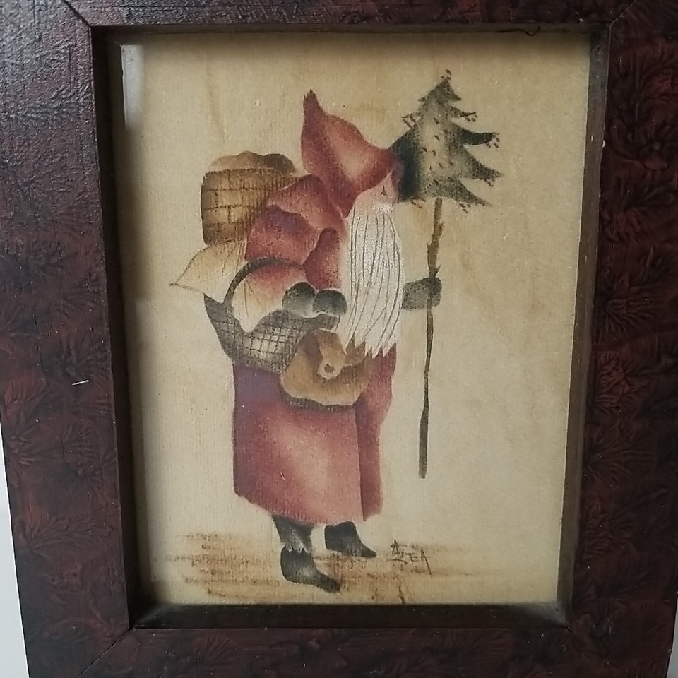 SIGNED ANN REA Santa Claus Christmas Oil On Velvet Theorem Painting ...