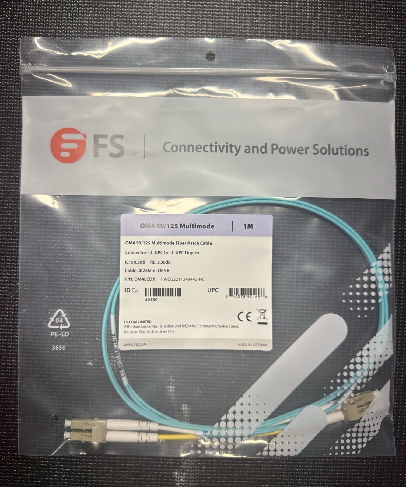 FS 1M OM4 50/125 Multimode Fiber Patch Cable LC-LC-UPC DUPLEX *NEW ...