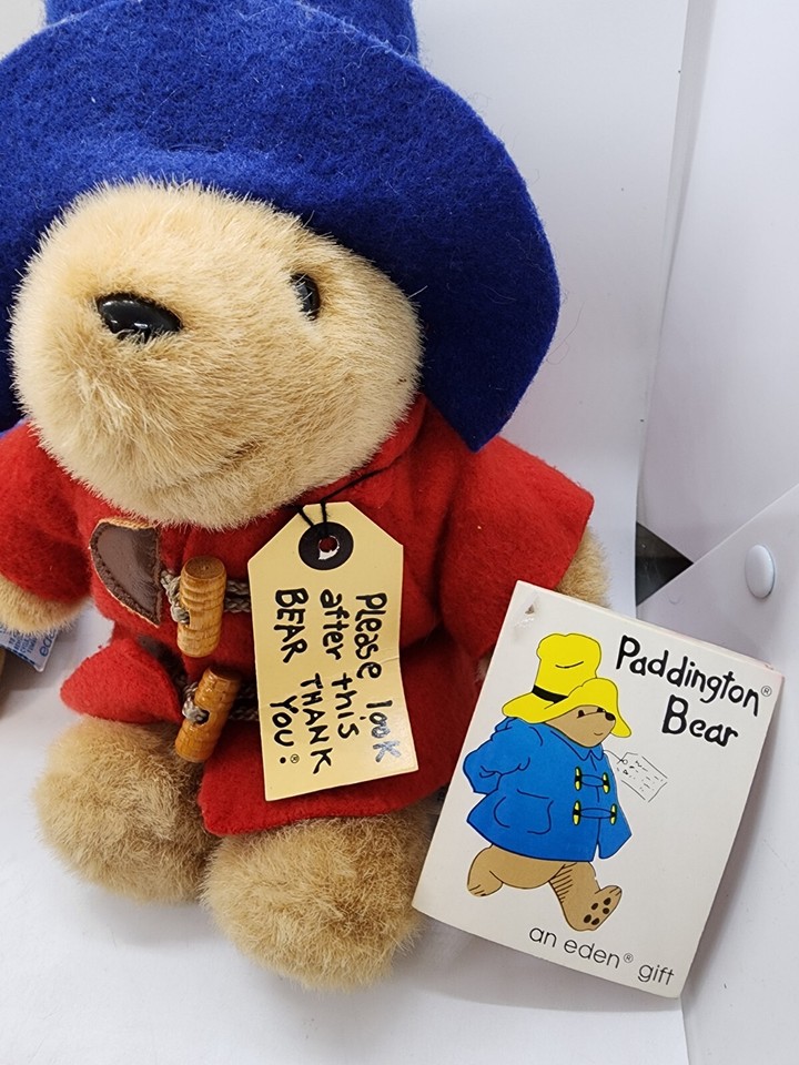 2 Paddington Bears Eden Toys Red Coat Stuffed Animals Plush Yellow Hat ...
