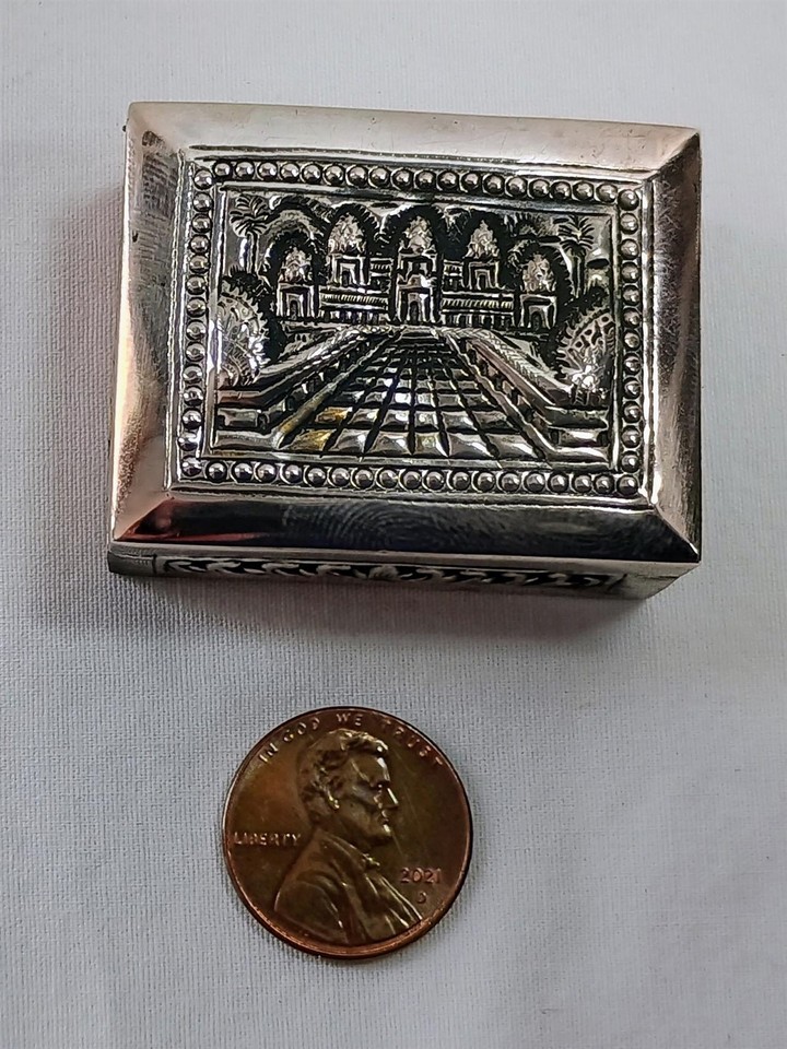 Small Vintage Silver Tone Trinket Stamp Box Angkor Wat Cambodian | eBay