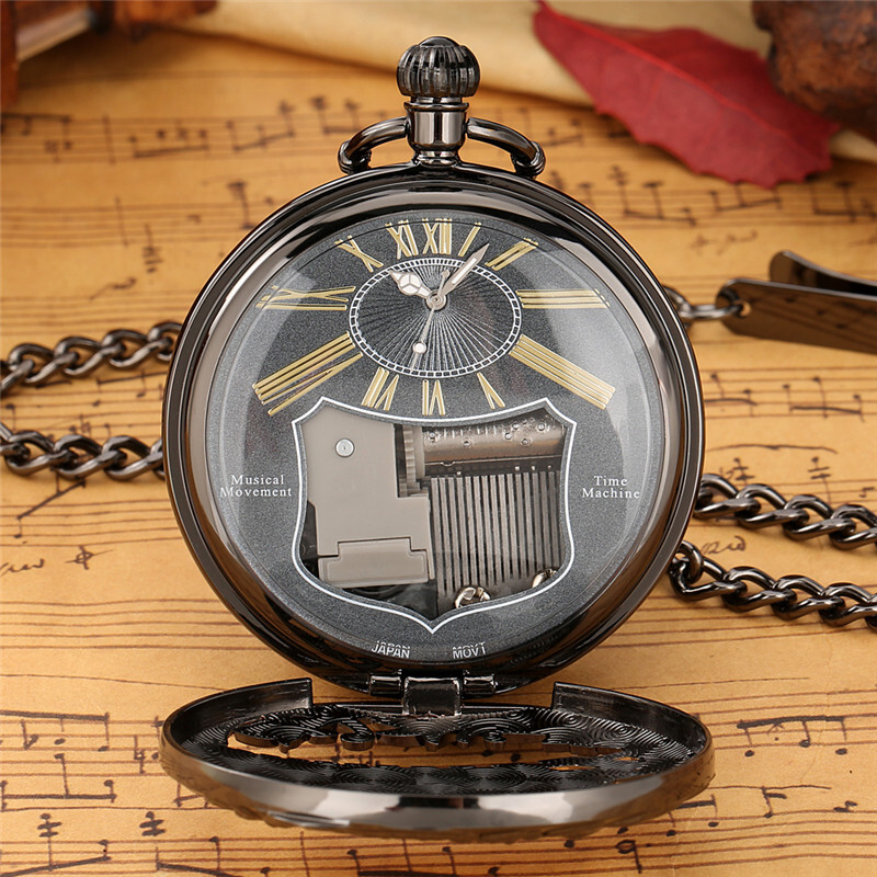 Uncommon Musical Movement Pocket Watch Train Case Quartz Fob Watches ...