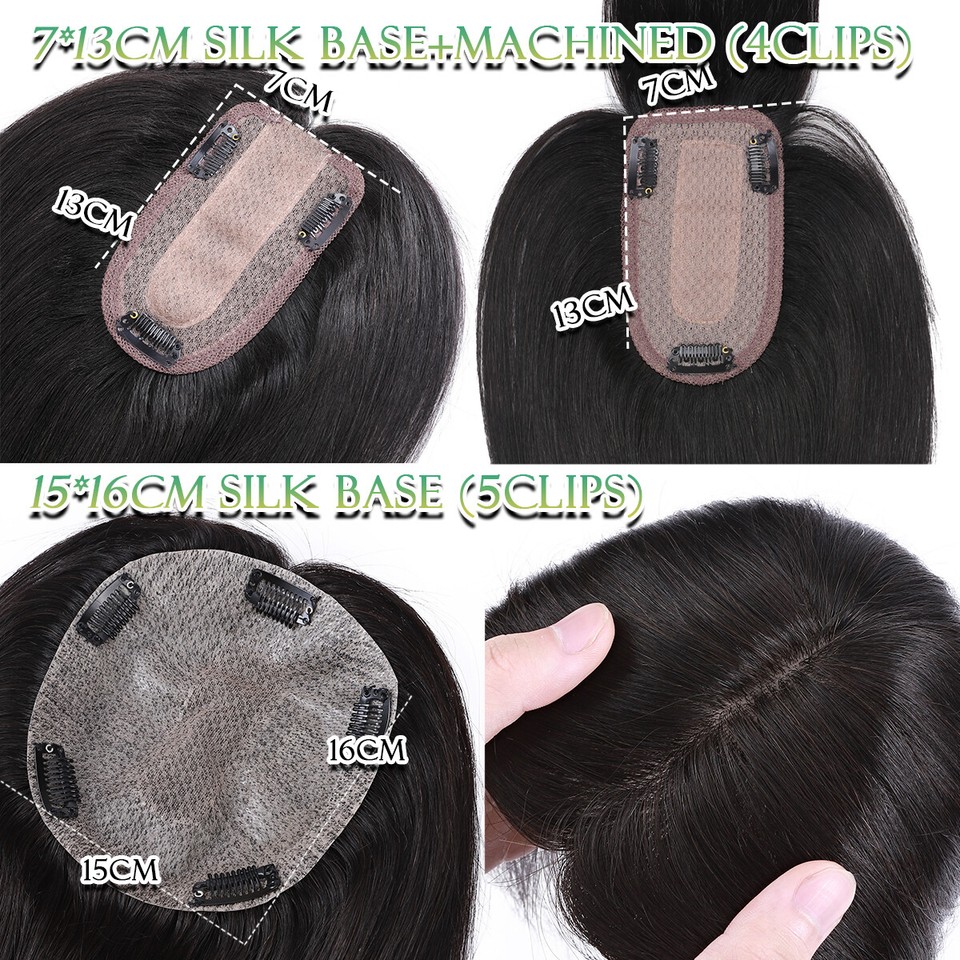 Real Remy Human Hair Toppers Toupee Extensions Clip in Top Middle Part ...