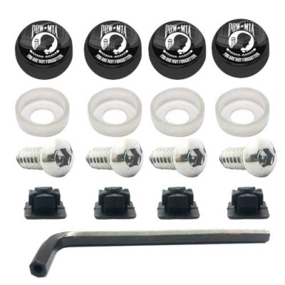 ANTI THEFT LICENSE PLATE SECURITY SCREWS STAINLESS + BLACK POW MIA CAPS ...