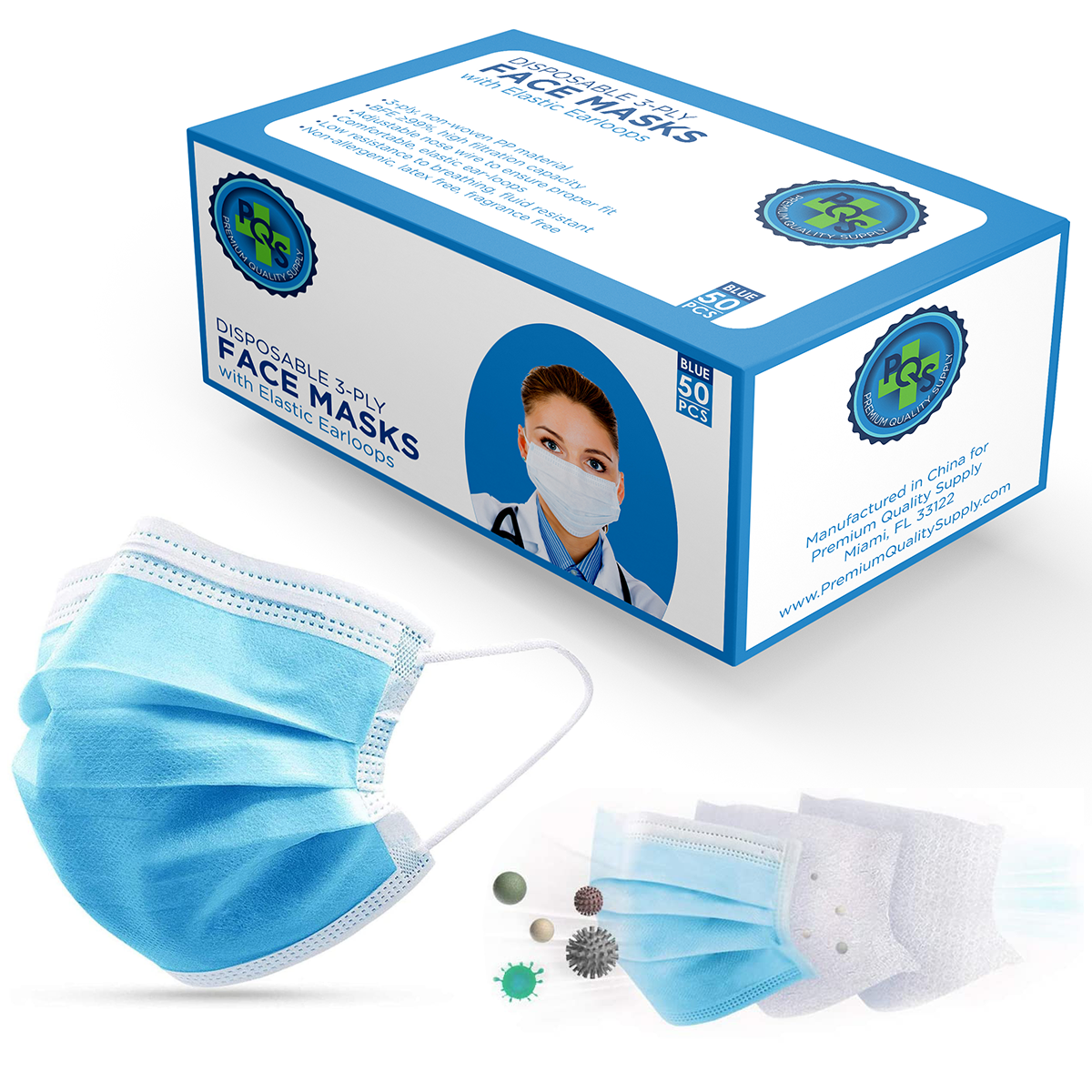 3-Ply Face Mask Blue - Premium, Breathable, Hypoallergenic - Wholesale ...