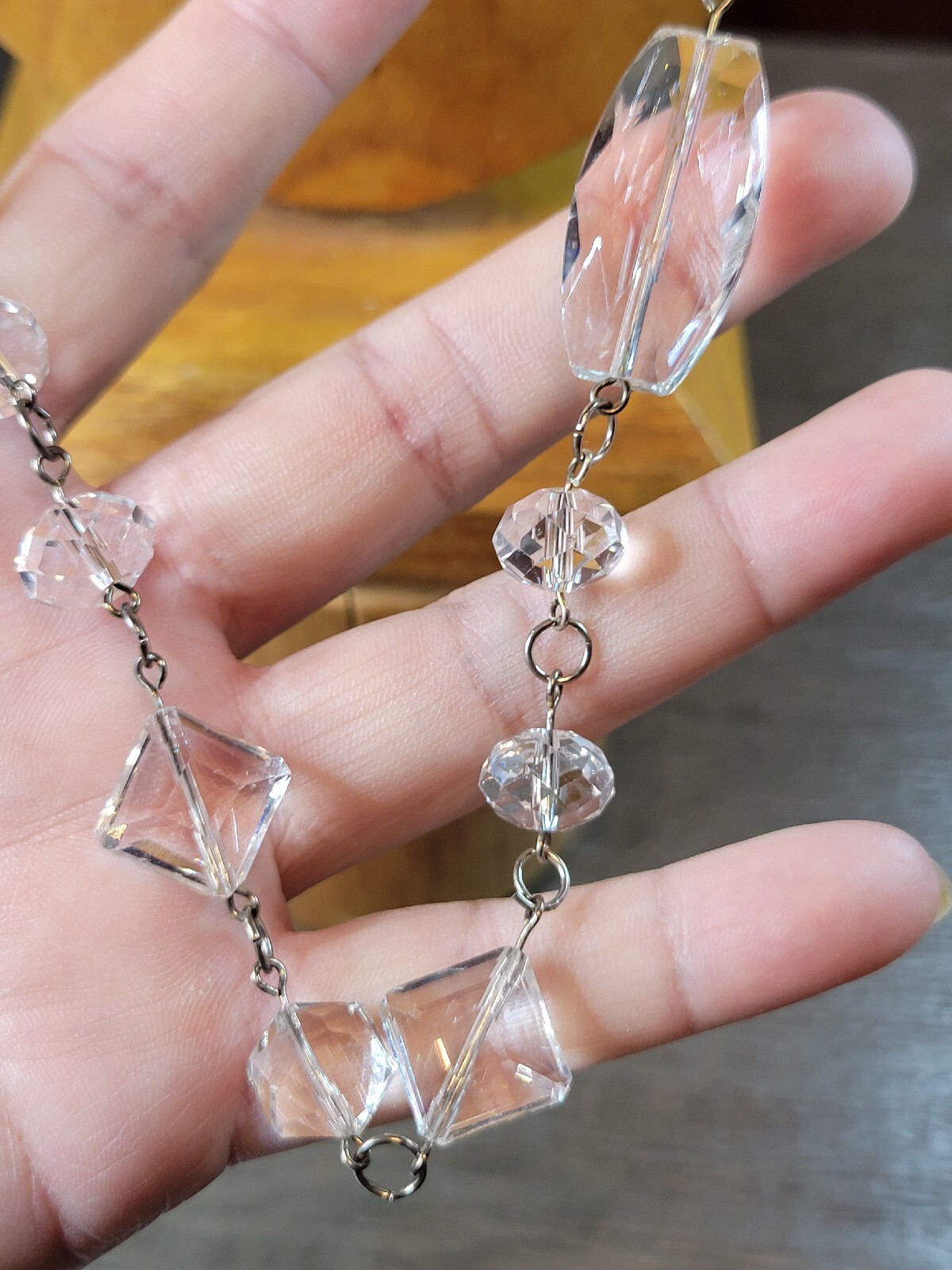 Retro Chunky Gold Tone Chain with Large Clear Crystals Beaded Necklace ...