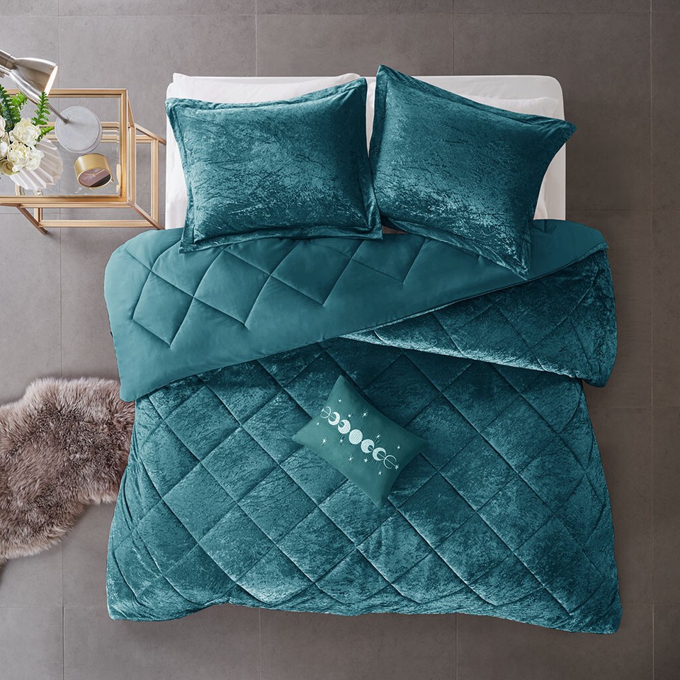 NEW! ~ ULTRA SOFT PLUSH COZY TEAL BLUE VELVET MODERN COMFORTER SET FULL ...
