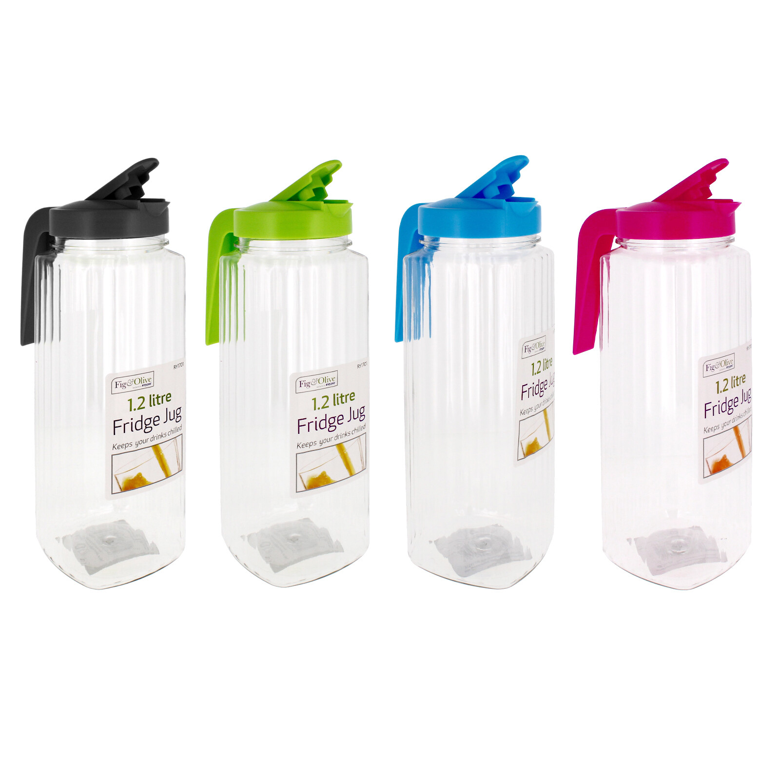 Plastic Pitcher Slim Jug Lid Square 1.2L Kitchen Fridge Door Water Non Drip