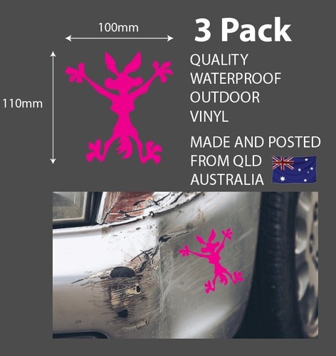 3 x WIL E COYOTE RED Stickers 100x110mm Dent Cover Caravan Ute 4x4 ...