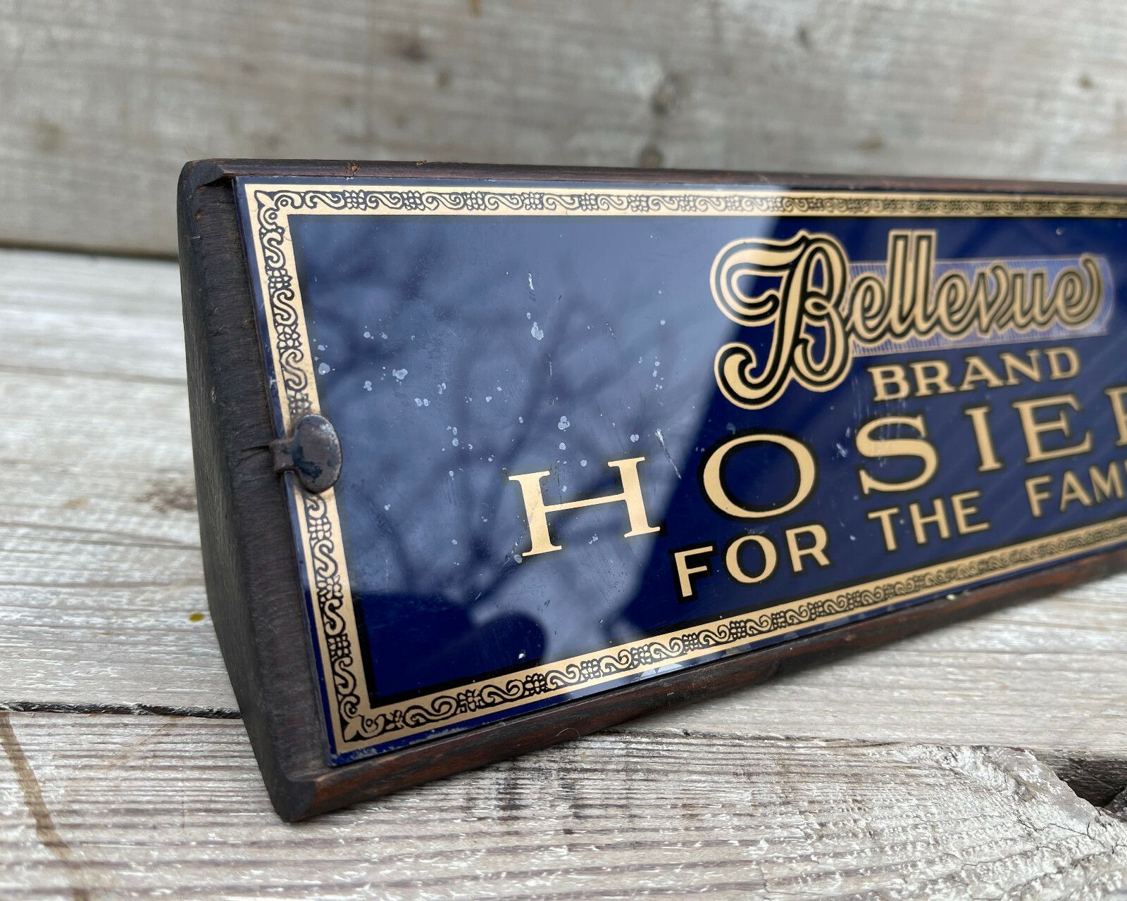 Bellevue Hosiery Reverse Glass Sign, Antique Art Deco Sign, Dover New ...