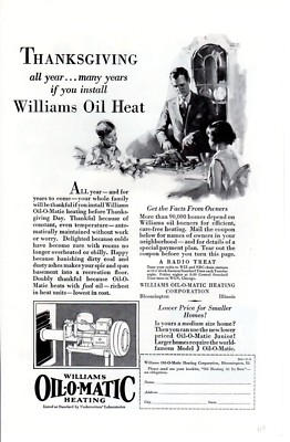 Vintage ad Print 1929 Williams Oil O Matic heating Thanksgiving Turkey ...