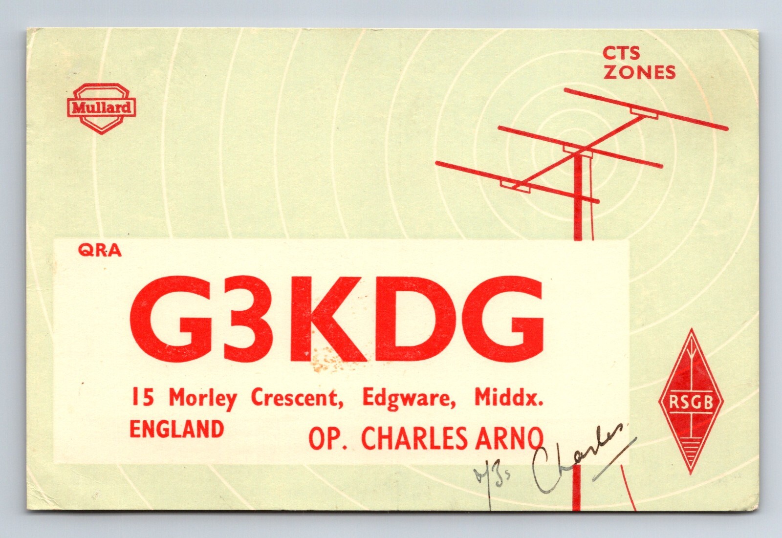 Vintage Ham Radio Amateur QSL QSO Postcard G3KDG Edgware, Middx ...