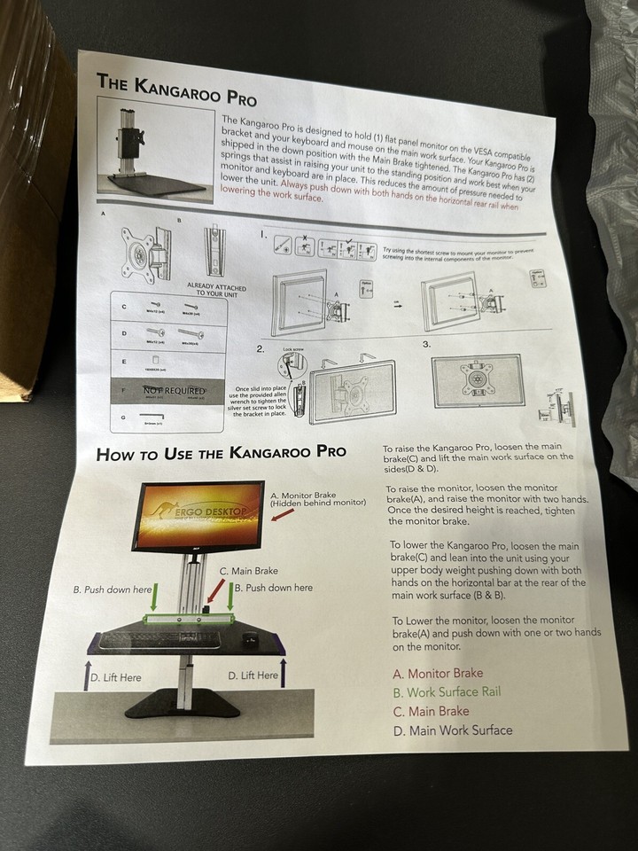 ERGO DESKTOP Kangaroo Pro Sit And Stand Workstation Black 15lb Load | eBay