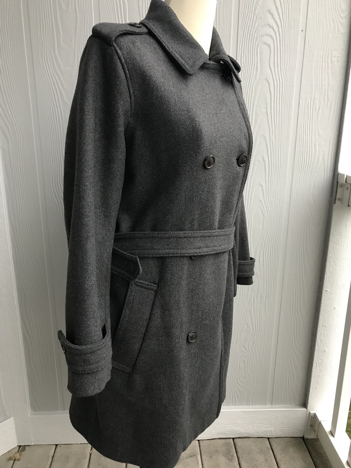 Gap Women's Wool Blend Winter Trenchcoat Coat, Size L P Charcoal ...