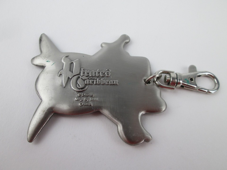 Disney Pirates of the Caribbean Skull Logo Pewter Metal Keychain Zipper ...