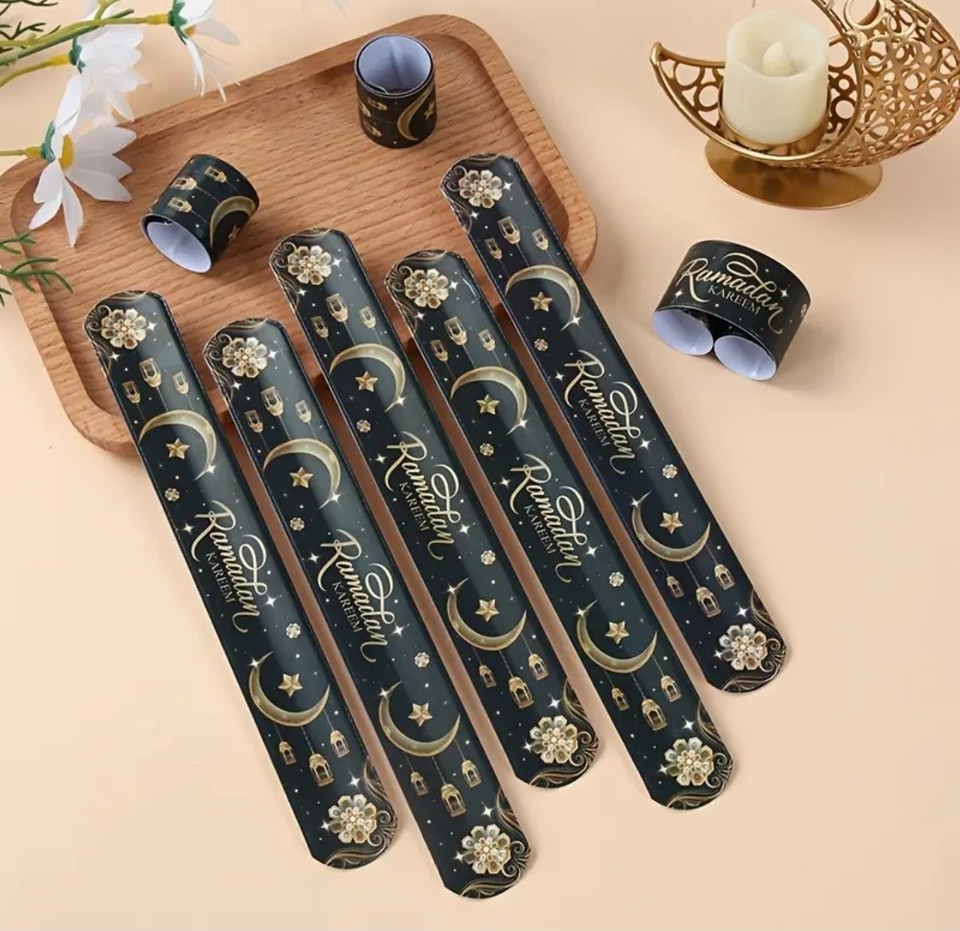 6x Ramadan Kareem Slap Bands Gold Crescent Lantern Design Ramadan Party ...