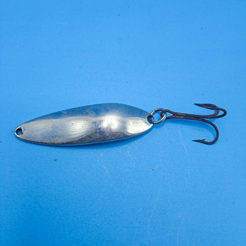 Vintage Silver Spoon Fishing Lure 3.5" Metal Treble Hook Classic Angler ...