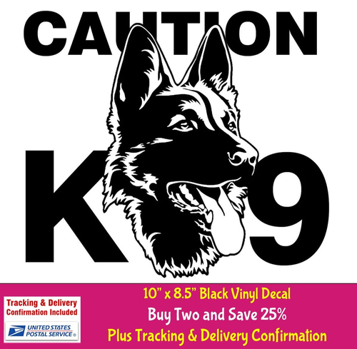 Caution K9 German Shepherd 10" x 8.5" Black Vinyl Decal Car Truck ...