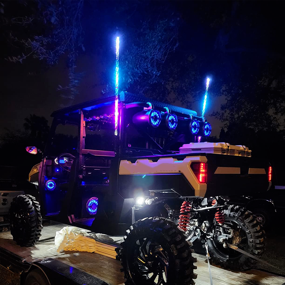 KEMIMOTO Pair 4ft Whip Lights RGB LED Lighted Antenna w/ Flag&Remote ...