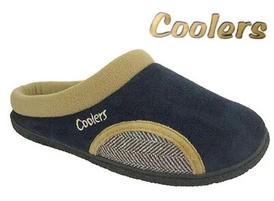 MENS COOLERS SLIPPERS FLEECE LINED CASUAL WARM SLIP ON MULES WINTER FUR ...