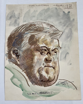 Vintage Watercolor Drawing “Mayor Tom Westfall” by Bill Rakocy | eBay