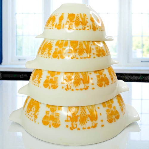 Pyrex Pumpkin Orange Amish Butterprint Mixing Bowls Set 441 442 443 444 ...