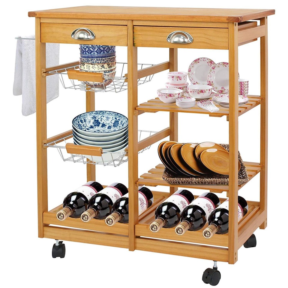 Multi-Function Rolling Kitchen Storage Cart Small Dining Table with ...