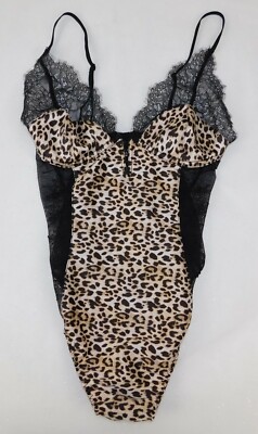 Victoria's Secret Size XS 6 Cheetah Black Lace Satin G String Teddy NWT ...