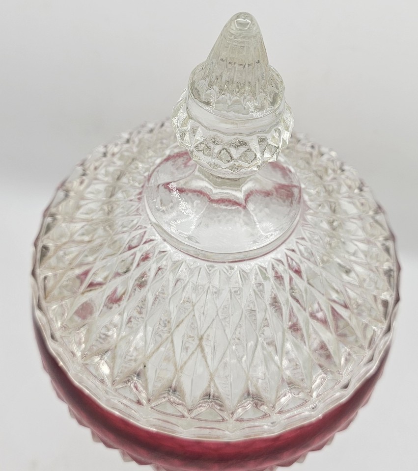 Vtg Indiana Glass Diamond Point Ruby Red Compote Candy Dish with Lid 12 ...