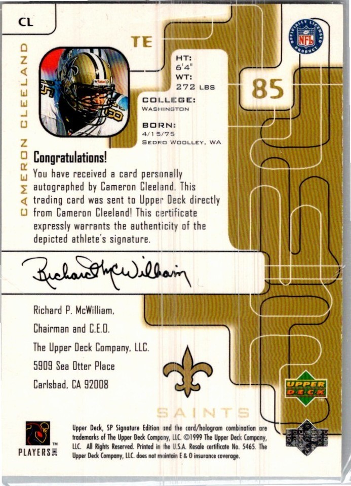 1999 SP Signature Edition Signatures Cam Cleeland Cameron Cleeland #CL ...