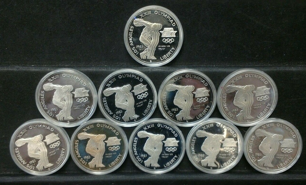 10 Coin 1983-S Proof OLYMPIC Discus Silver Dollar LOT OF TEN in ...
