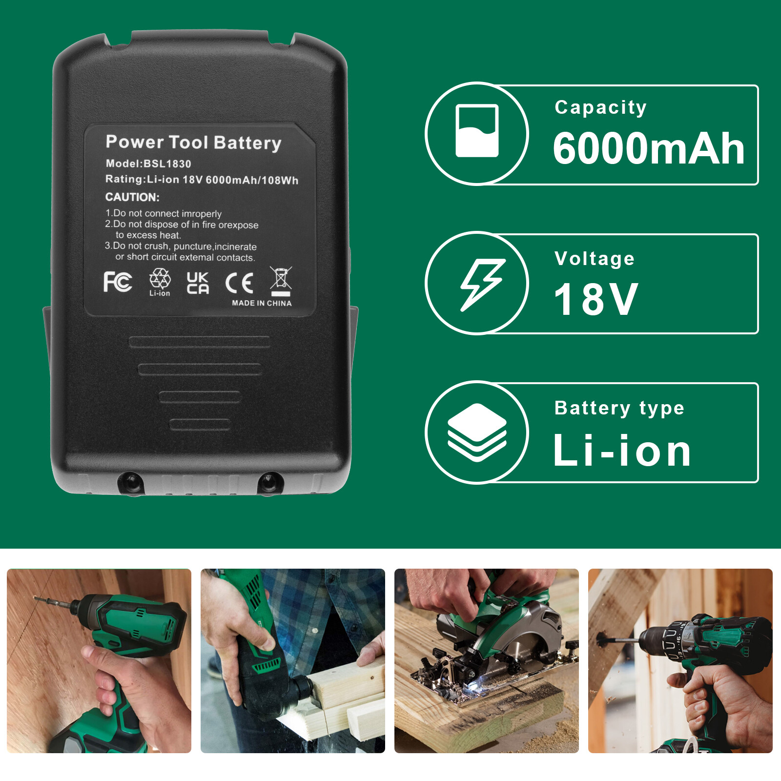 6.0Ah For Hitachi 18V Battery BSL1815X BSL1815X BSL1815S 330139 330557 ...