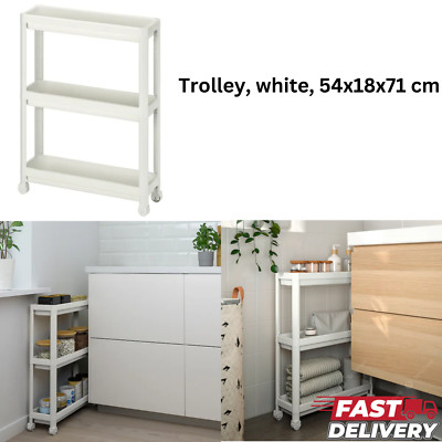 IKEA White 3-Tier Rolling Storage Trolley - Slim Utility Cart for Home ...