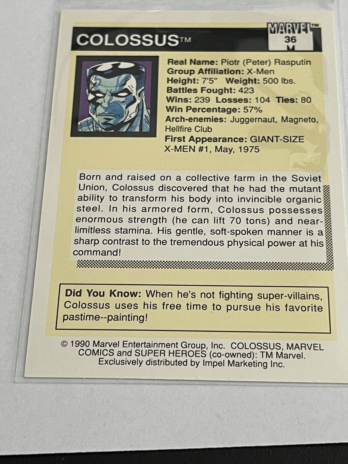 1990 Marvel Universe Trading Card- Colossus #36 | eBay