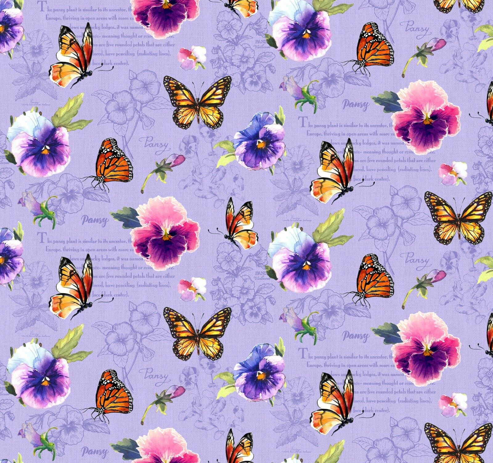Pretty Pansies Cotton Fabrics by Sykel-100% Cotton Panels and Fabrics ...