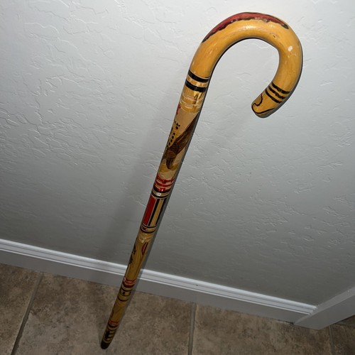 VTG HAND CARVED walking CANE 36” Aztec, Mayan? style | eBay
