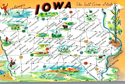 VIntage Postcard-Greetings from Iowa,Tall Corn State, Points of ...