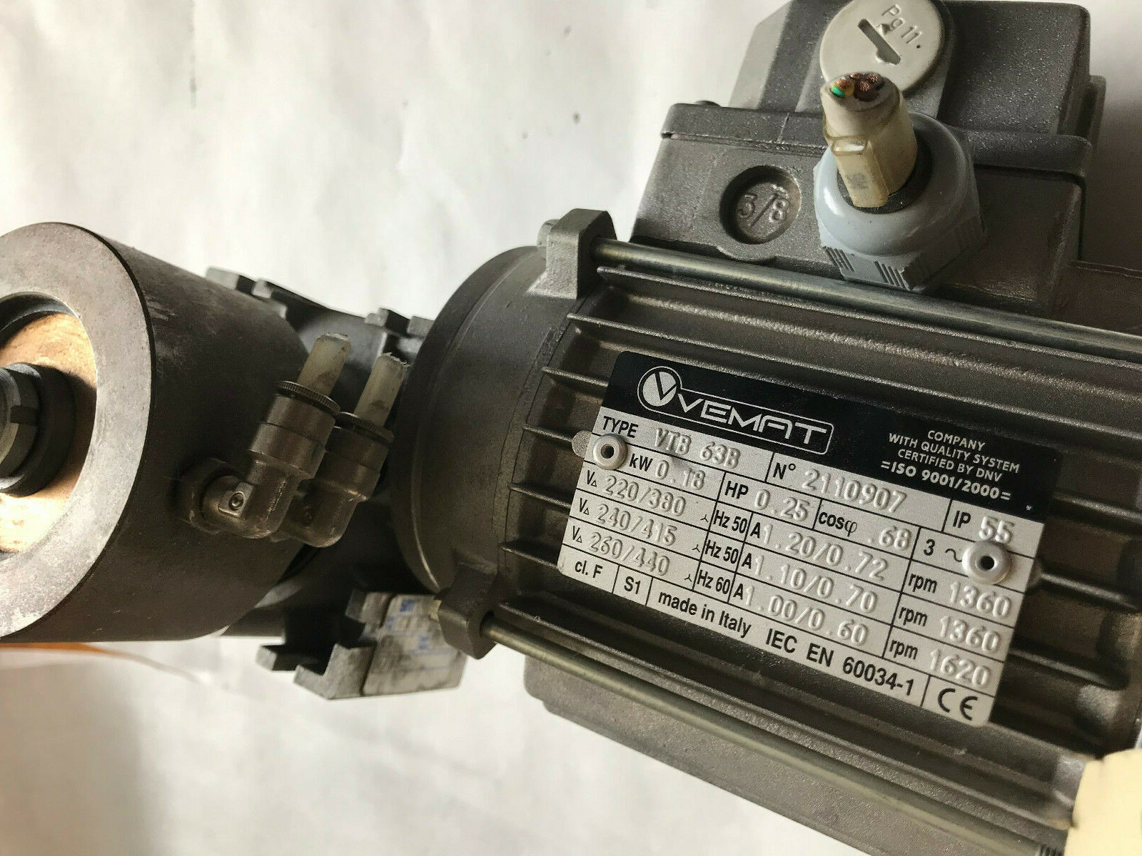 VEMAT VTB 63B ELECTRIC MOTOR 440v .25hp 1360/1620rpm,SITI MI 30 M6,F.11 ...