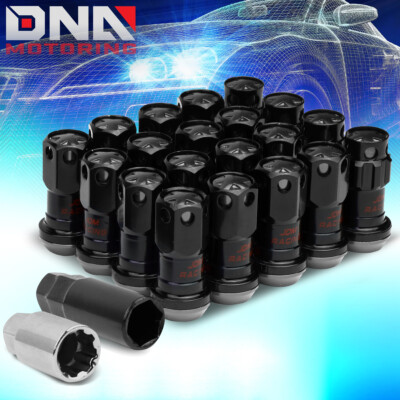 16PC RIM LUG+4PC LOCK NUTS+KEY 45MM BLACK ALUMINUM 22MM M12X1.5 CLOSED ...