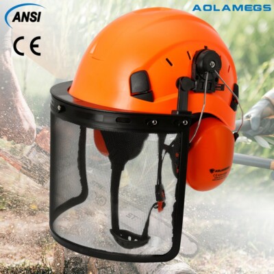 Forestry Safety Helmet with Face Shield and Earmuffs Felled Chainsaw ...