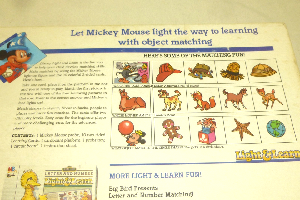 Vtg Disney MB Light & Learn Matching Game Mickey Mouse Sorcerer's Appre ...
