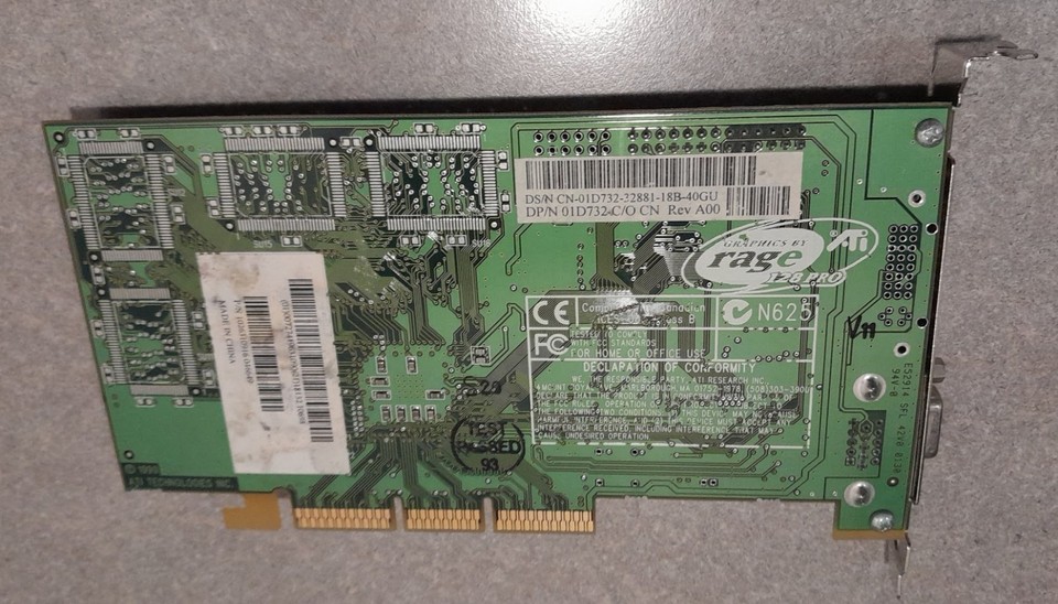 Vintage ATI Rage 128 Pro AGP Computer Video Graphics Card VGA Dell 109 ...
