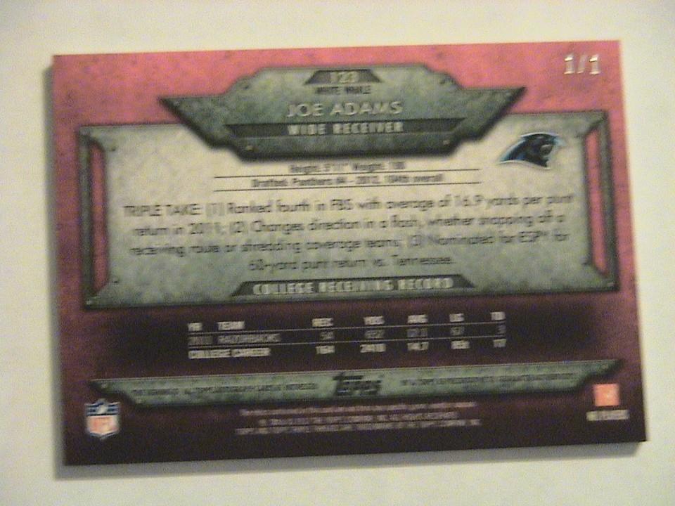 2012 Topps Triple Threads Joe Adams Carolina Panthers Arkansas Patch ...
