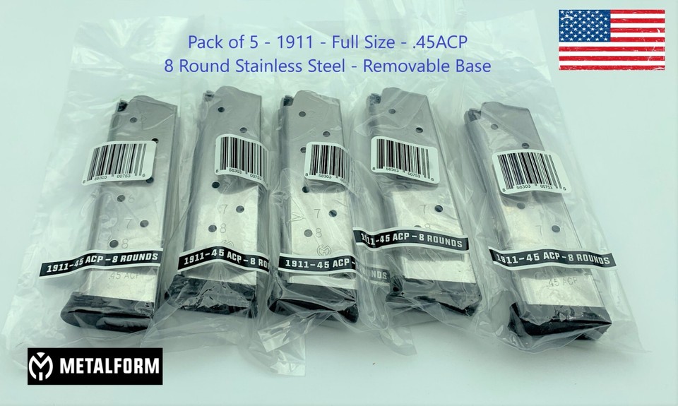 METALFORM 1911 MAGAZINE FS GOVT 45 AUTO MAG 8 ROUND Stainless FIT COLT ...