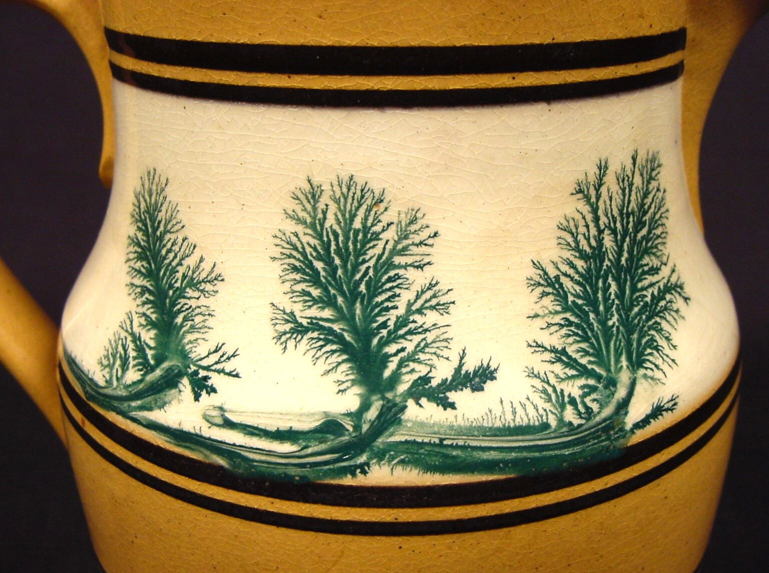 RARE ANTIQUE 1800s GREEN SEAWEED MOCHA PITCHER YELLOW WARE MOCHAWARE ...