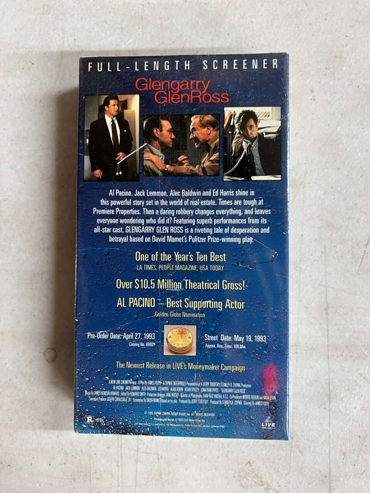 Glengarry Glen Ross (VHS, 1993) BRAND NEW SCREENER - Watermarks ...