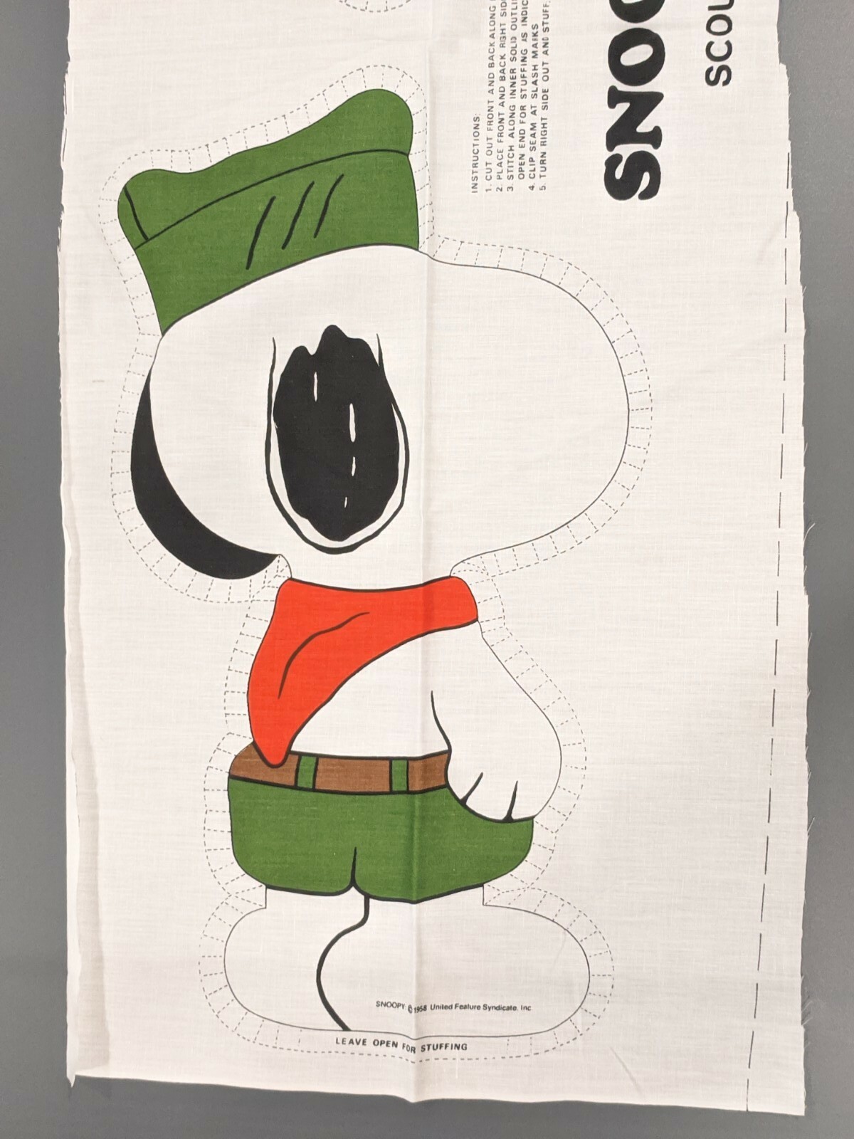 VTG Peanuts SNOOPY Boy Scout Cut & Sew Pillow/Rag Doll Fabric Panel 19 ...